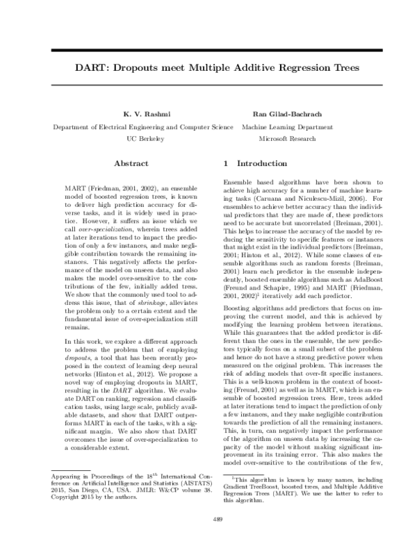 (PDF) DART: Dropouts meet Multiple Additive Regression Trees (PDF) DART: Dropouts meet Multiple Additive Regression Trees
