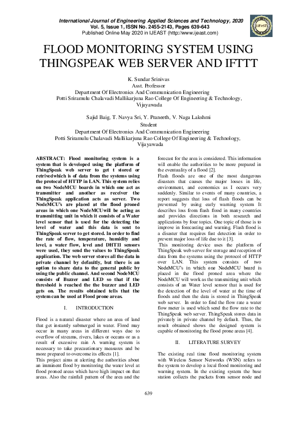 (PDF) Flood Monitoring System Using Thingspeak Web Server and Ifttt