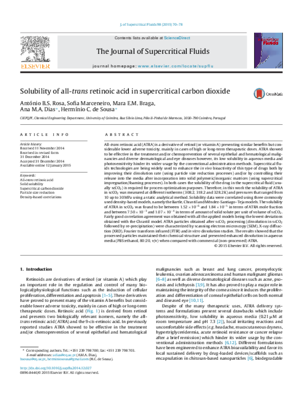 (PDF) Solubility of all-trans retinoic acid in supercritical carbon dioxide