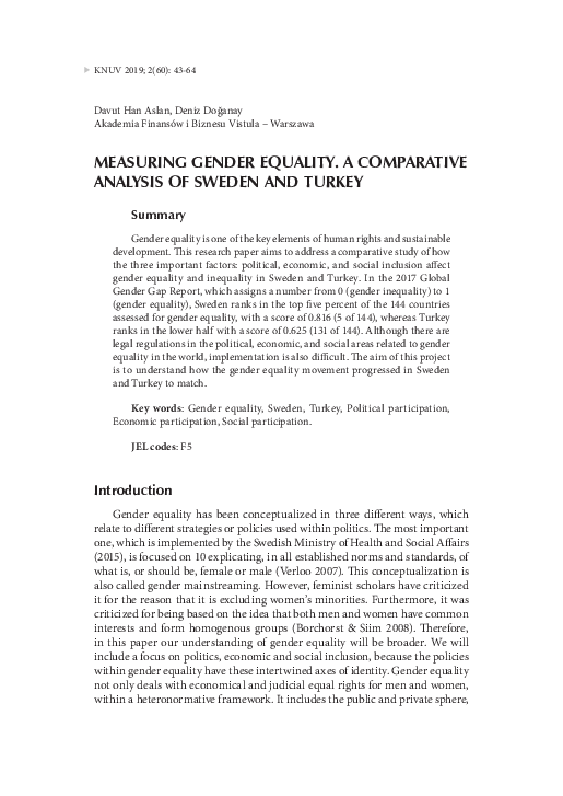 (PDF) Measuring Gender Equality. A Comparative Analysis of Sweden and Turkey