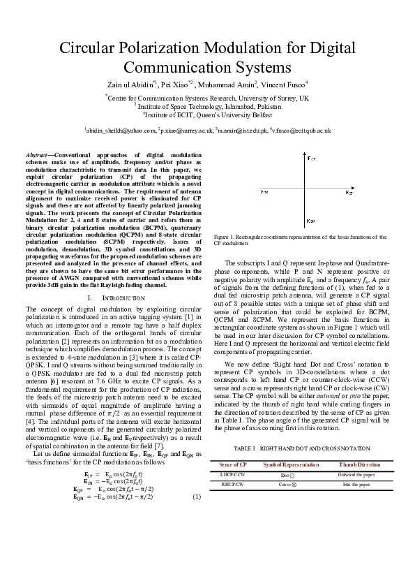 (PDF) Circular Polarization Modulation for digital communication systems