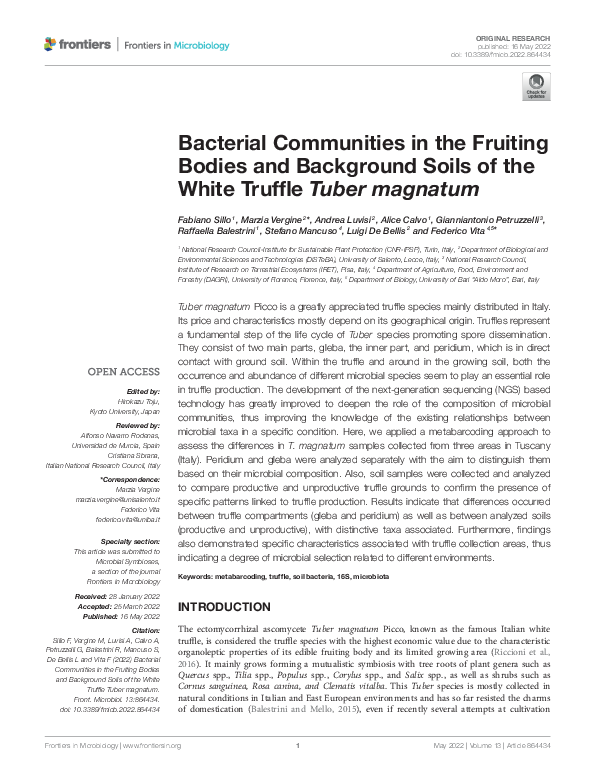 (PDF) Bacterial Communities in the Fruiting Bodies and Background Soils of the White Truffle ...