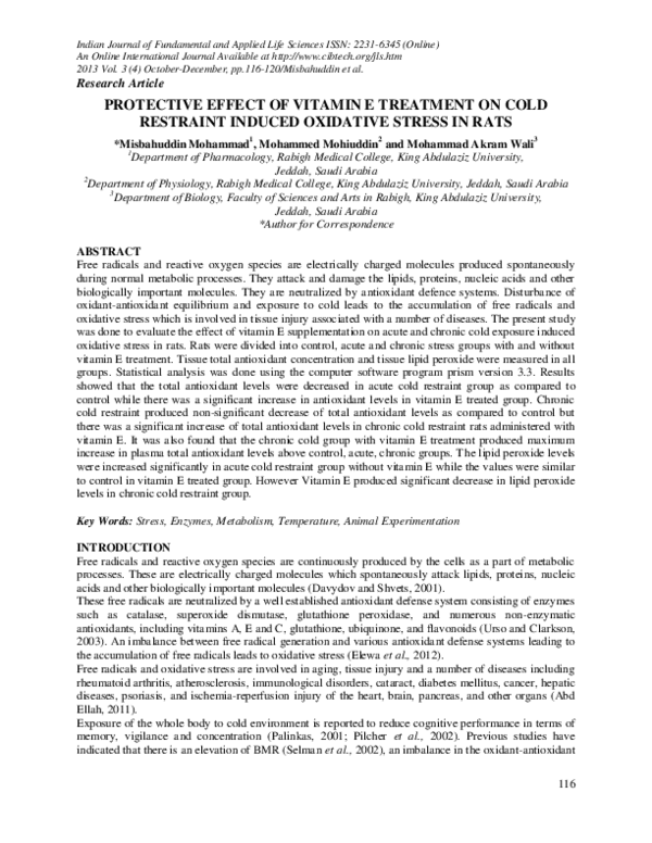 (PDF) Protective Effect of Vitamin e Treatment on Cold Restraint ...