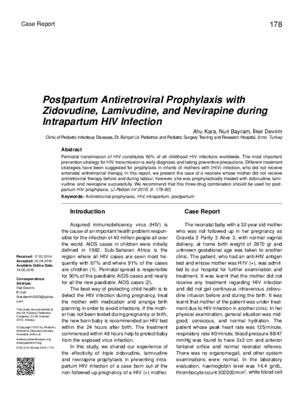 (PDF) Postpartum Antiretroviral Prophylaxis İncluding Zidovudine ...