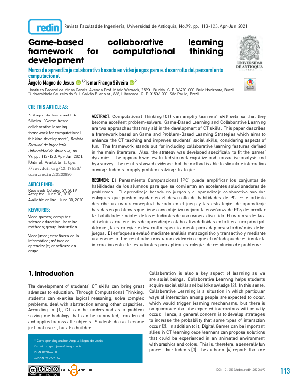 Pdf Game Based Collaborative Learning Framework For Computational
