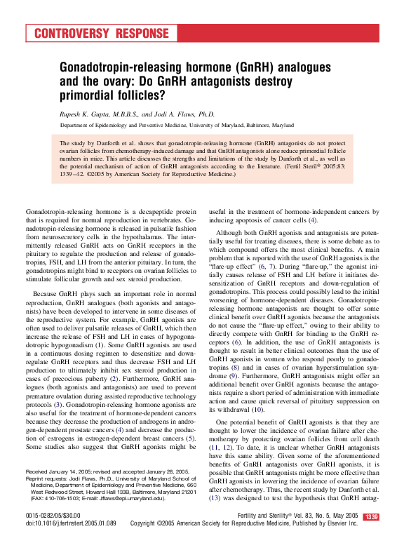 (PDF) Gonadotropin-releasing hormone (GnRH) analogues and the ovary: Do ...