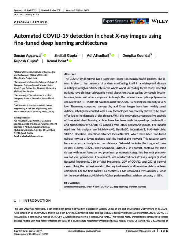 (PDF) Automated COVID‐19 detection in chest X‐ray images using fine ...