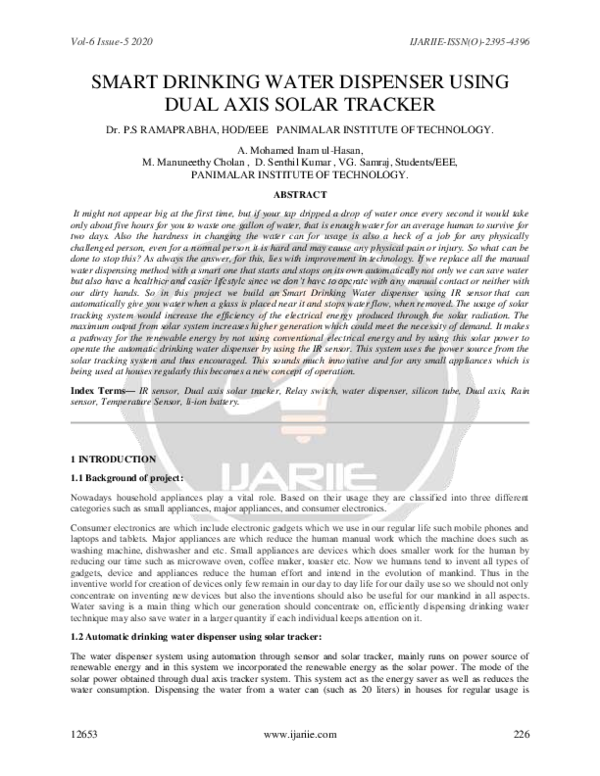 (PDF) Smart Drinking Water Dispenser Using Dual Axis Solar Tracker