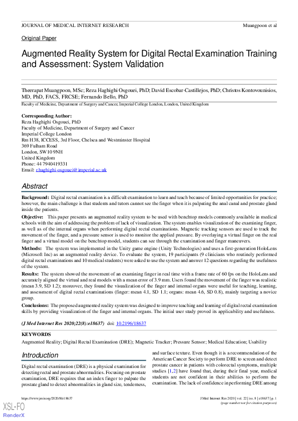 (PDF) Augmented Reality System for Digital Rectal Examination Training ...