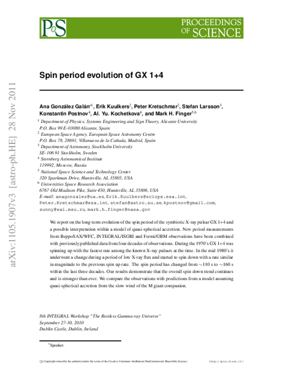 (PDF) Pulse period evolution of GX 1+4 | Peter Kretschmar - Academia.edu