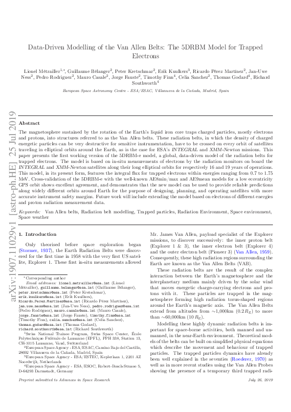 (PDF) Data-driven modelling of the Van Allen Belts: The 5DRBM model for trapped electrons