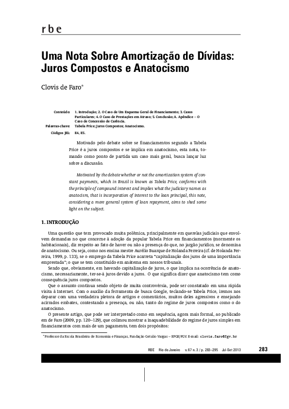 (PDF) Uma nota sobre amortização de dívidas: juros compostos e anatocismo