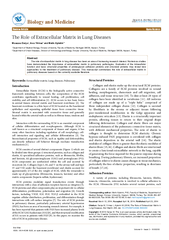 (PDF) The Role of Extracellular Matrix in Lung Diseases