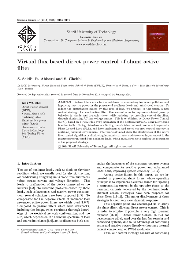(PDF) Virtual Flux Based Direct Power Control of Shunt Active Filter