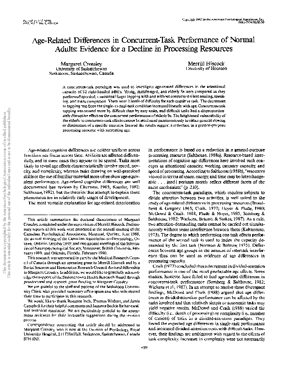 (PDF) Age-related differences in concurrent-task performance of normal ...