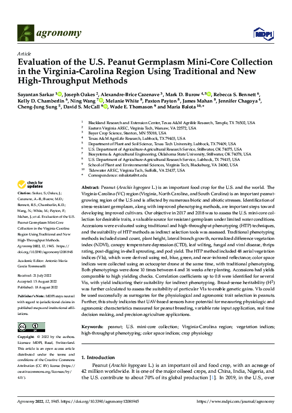 (PDF) Evaluation of the U.S. Peanut Germplasm Mini-Core Collection in the Virginia-Carolina ...