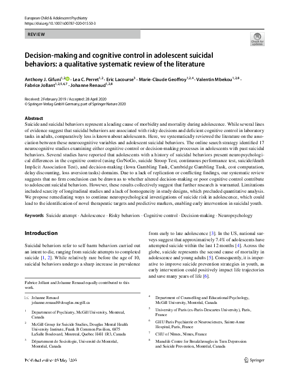 Pdf Decision Making And Cognitive Control In Adolescent Suicidal