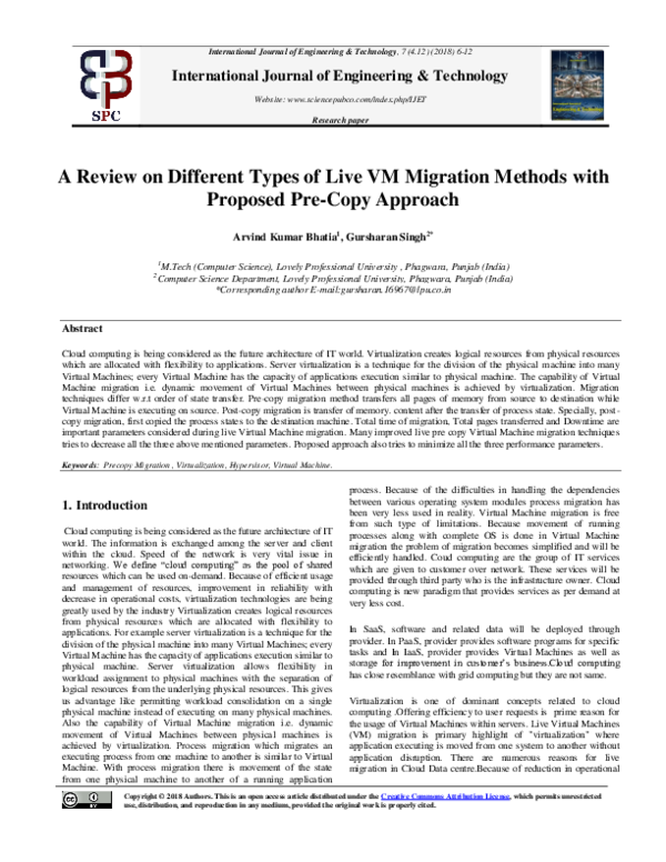 (PDF) A Review on Different Types of Live VM Migration Methods with Proposed Pre-Copy Approach