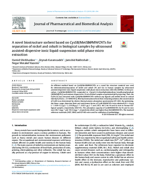 (PDF) A novel biostructure sorbent based on CysSB/MetSB@MWCNTs for separation of nickel and ...