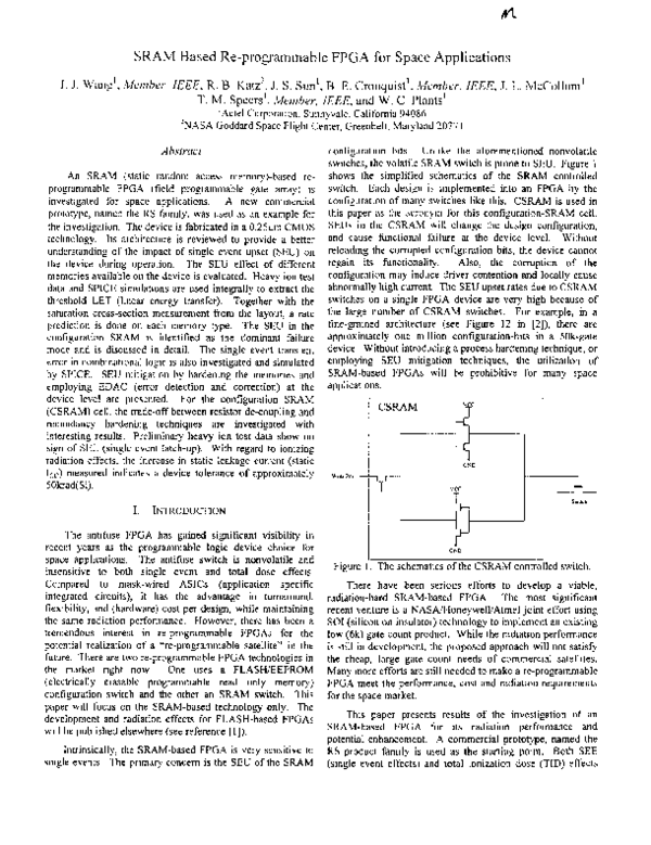 (PDF) SRAM based re-programmable FPGA for space applications