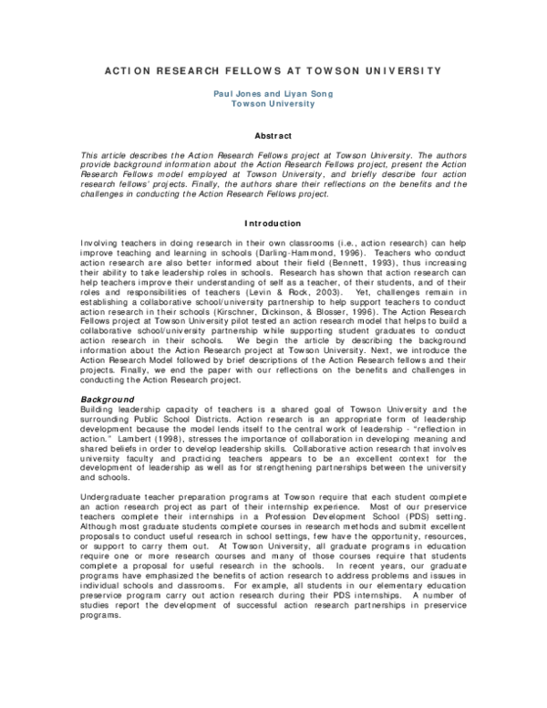 (PDF) Action Research Fellows at Towson University | Liyan Song ...