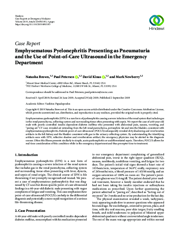 (PDF) Emphysematous Pyelonephritis Presenting as Pneumaturia and the ...
