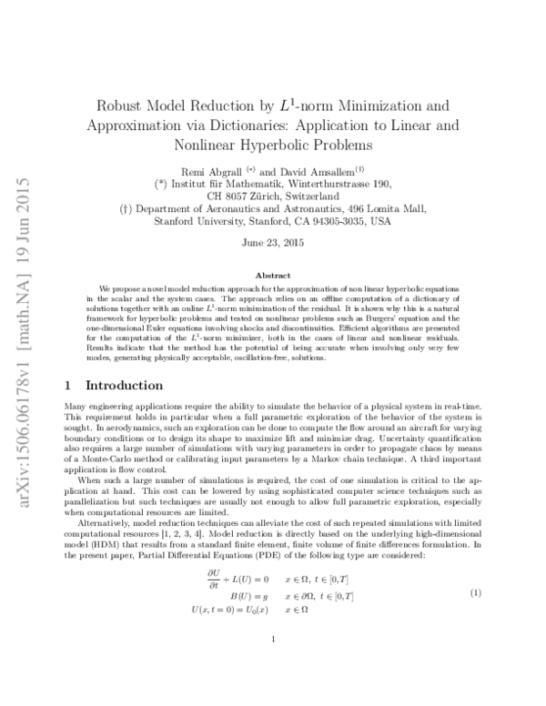 (PDF) Robust Model Reduction by $L^1$-norm Minimization and Approximation via Dictionaries ...