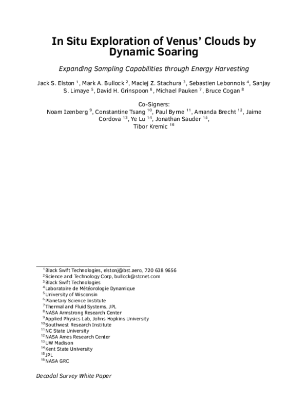 (PDF) In Situ Exploration of Venus’ Clouds by Dynamic Soaring