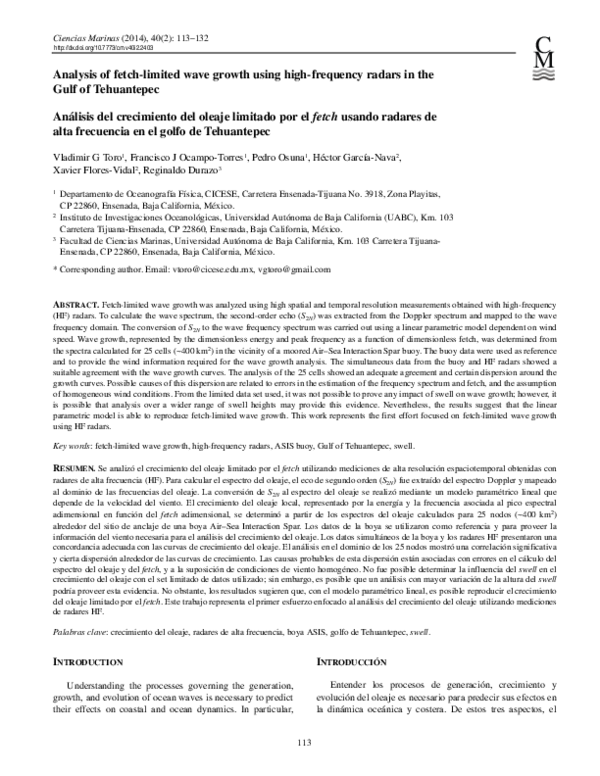 (PDF) Fetch-limited Wave Growth in Gulf of Tehuantepec