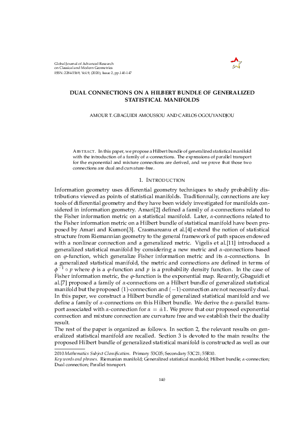 (PDF) Dual Connections on a Hilbert Bundle of Generalized Statistical Manifolds