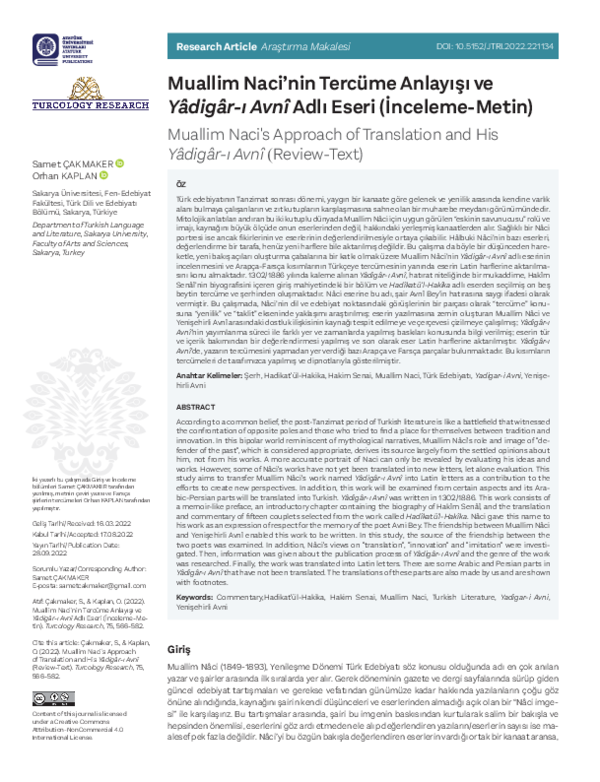(PDF) Muallim Naci'nin Tercüme Anlayışı ve Yâdigâr-ı Avnî Adlı Eseri ...
