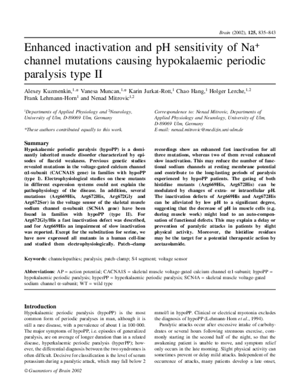 (PDF) Enhanced inactivation and pH sensitivity of Na+ channel mutations ...
