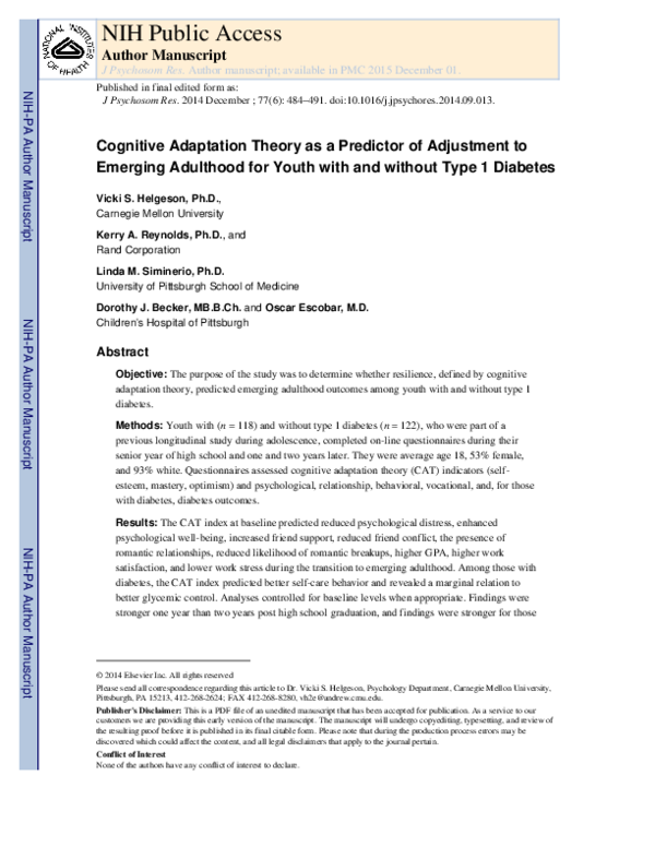 (PDF) Cognitive adaptation theory as a predictor of adjustment to ...
