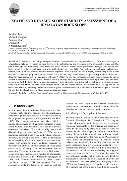 (PDF) Static and Dynamic Slope Stability Assessment of a Himalayan Rock ...