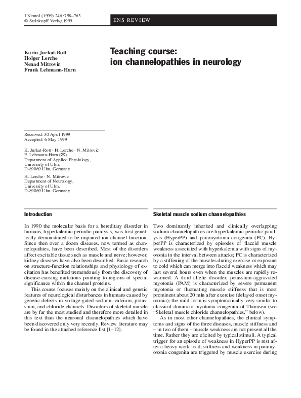 (PDF) Teaching course: ion channelopathies in neurology