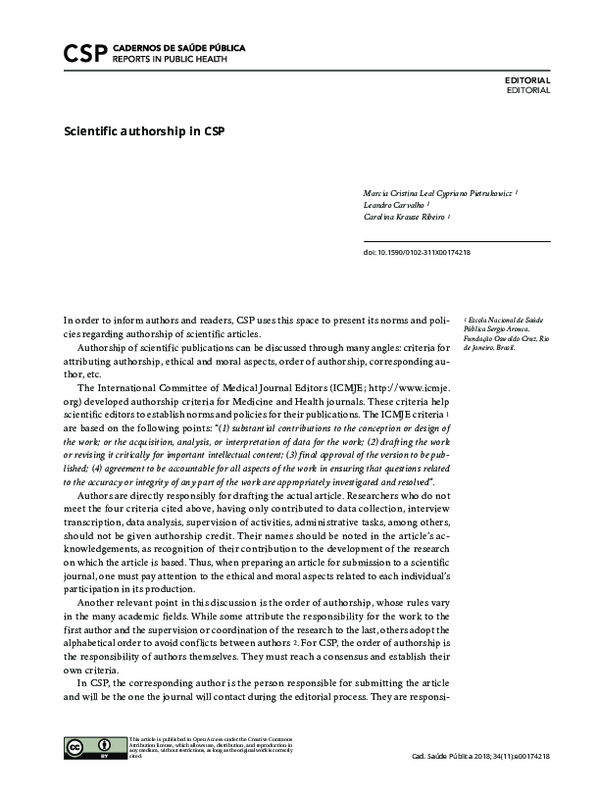 (PDF) A autoria científica em CSP