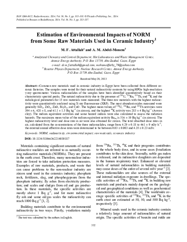 (PDF) Estimation of environmental impacts of NORM from some raw ...