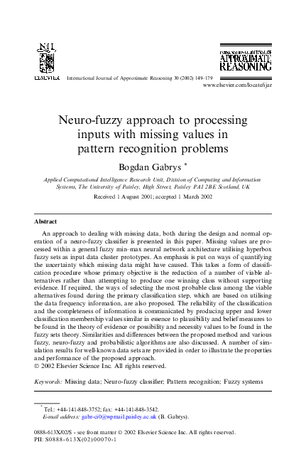 (PDF) Neuro-Fuzzy Classifier for Missing Data Handling