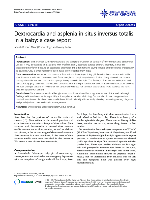 (PDF) Dextrocardia and asplenia in situs inversus totalis in a baby: a ...