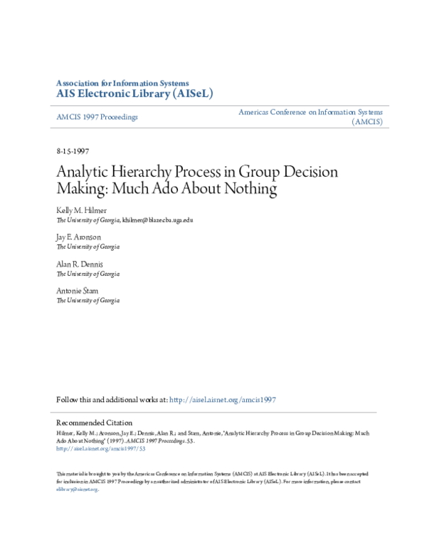 Pdf Analytic Hierarchy Process In Group Decision Making Much Ado 0017