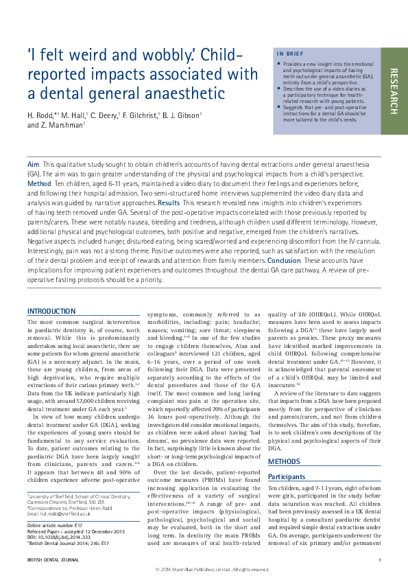 (PDF) I felt weird and wobbly.' Child-reported impacts associated with ...