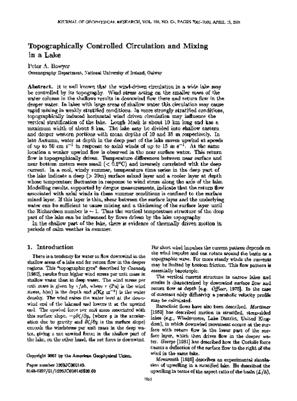 (PDF) Topographically controlled circulation and mixing in a lake