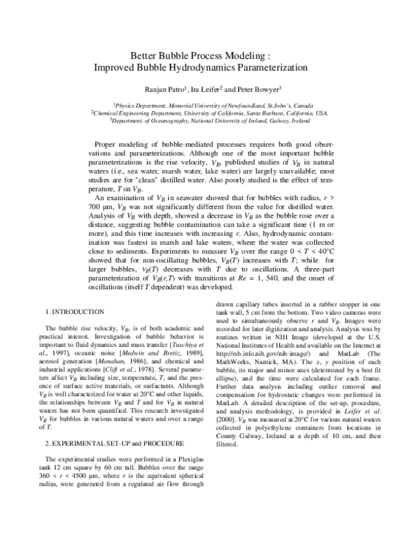(PDF) Better bubble process modeling: Improved bubble hydrodynamics parameterization