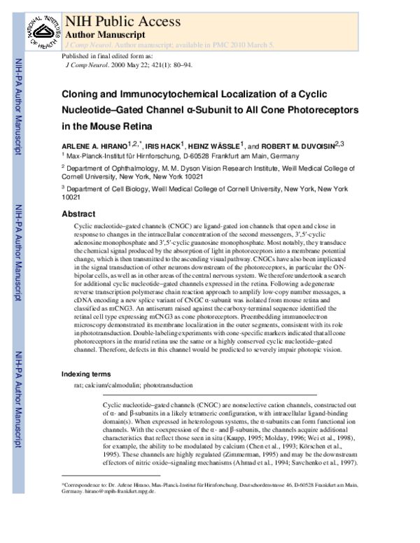 (PDF) Cloning and immunocytochemical localization of a cyclic ...
