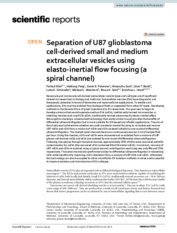 (PDF) Separation of U87 glioblastoma cell-derived small and medium extracellular vesicles using ...