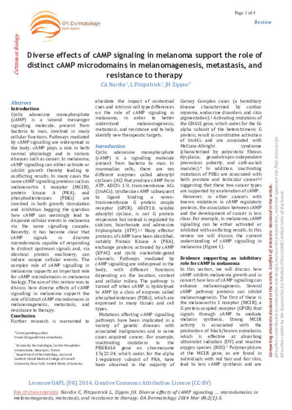 (PDF) Diverse effects of cAMP signaling in melanoma support the role of ...