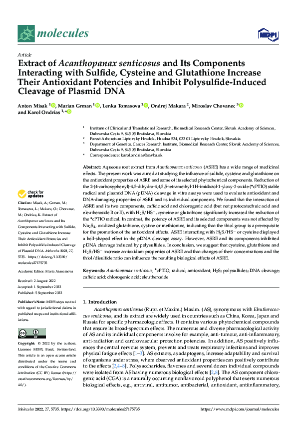 (PDF) Extract of Acanthopanax senticosus and Its Components Interacting ...