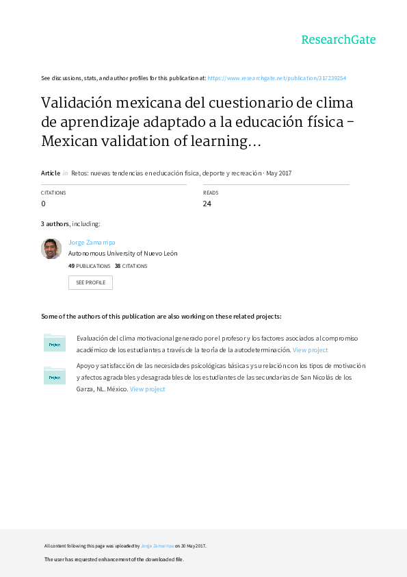 (PDF) Validación mexicana del cuestionario de clima de aprendizaje ...