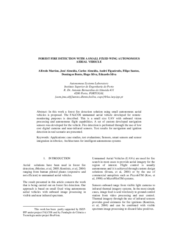 Pdf Forest Fire Detection With A Small Fixed Wing Autonomous Aerial Vehicle