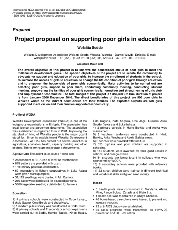 (PDF) Project proposal on supporting poor girls in education